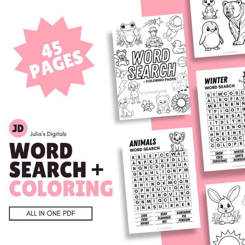 Children's Word Search + Coloring Pages, Printable Children's ...