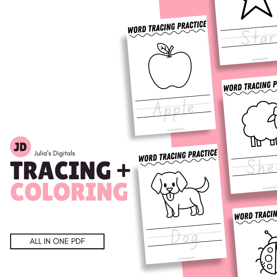 Tracing & Coloring | Children's Activity Pages | Writing Practice - Etsy