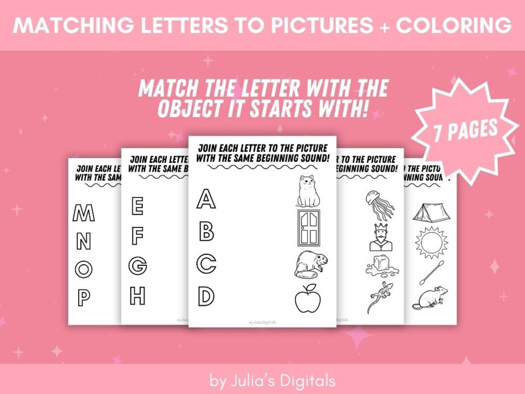 Matching Letters With Pictures Coloring Pages - Etsy