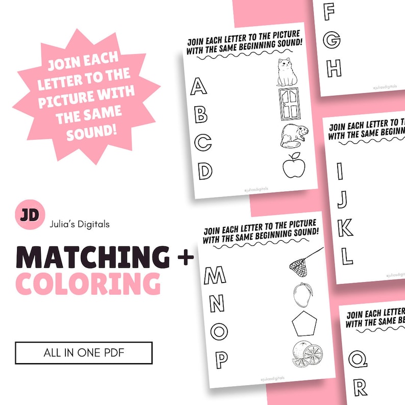 Matching Letters With Pictures + Coloring Pages - Etsy