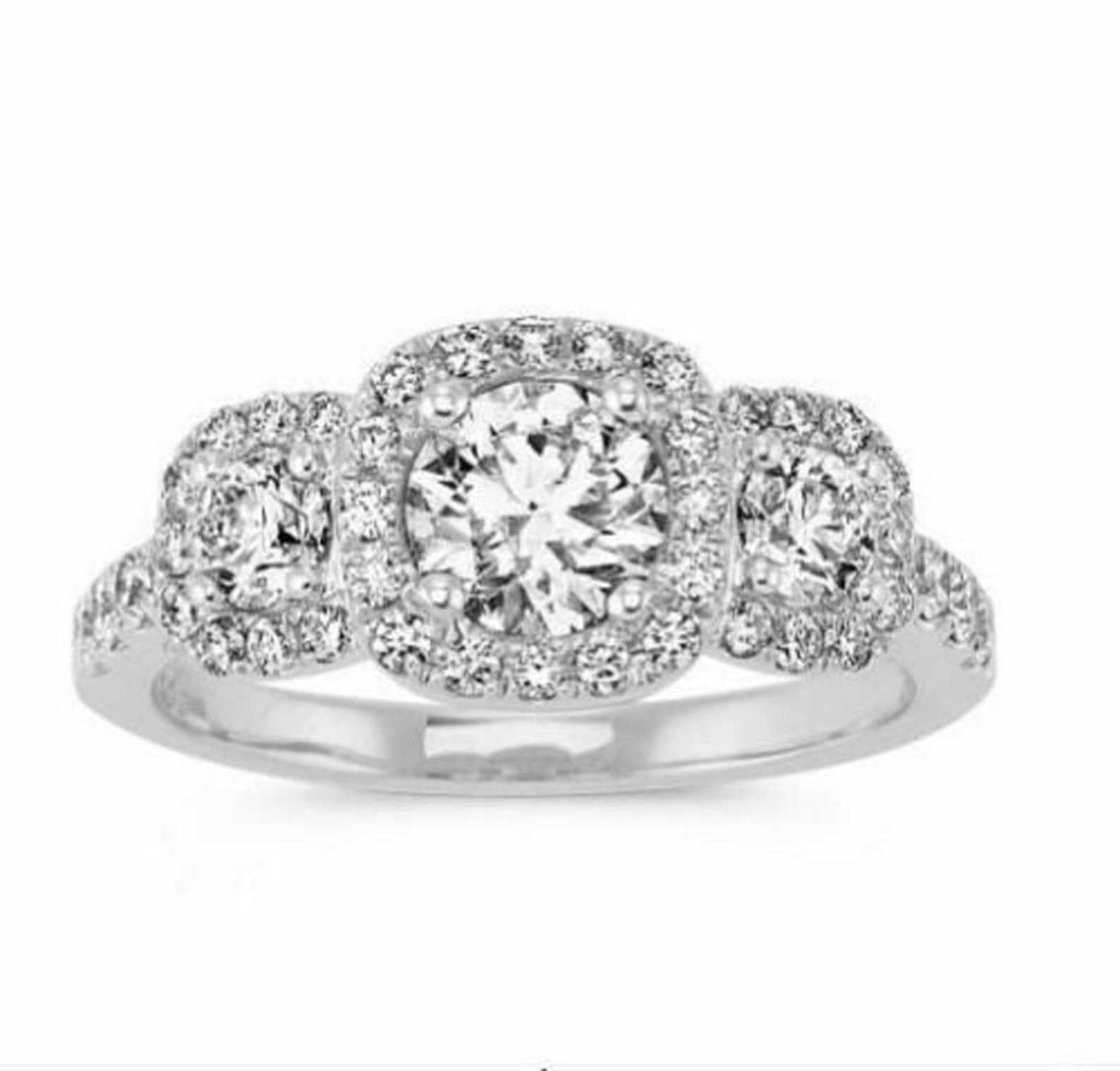 3 Stone 2 00 CT Round Moissanite Engagement Ring 3 Stone Halo Etsy 3 Stone 2 00 CT Round Moissanite Engagement Ring 3 Stone Halo Etsy