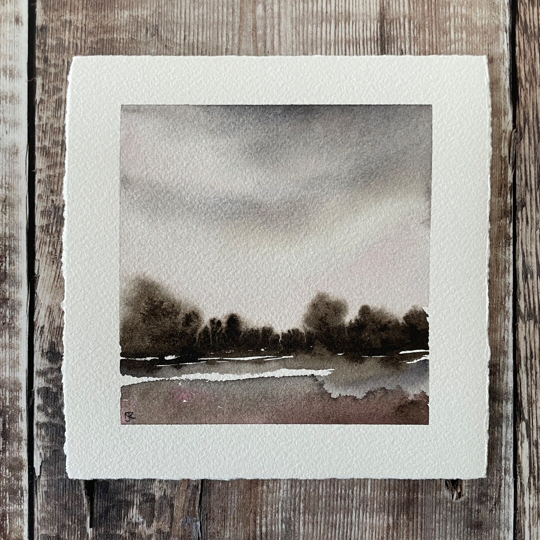 Original Watercolour Semi Abstract Landscape Painting, Mini 4x4" Square ...