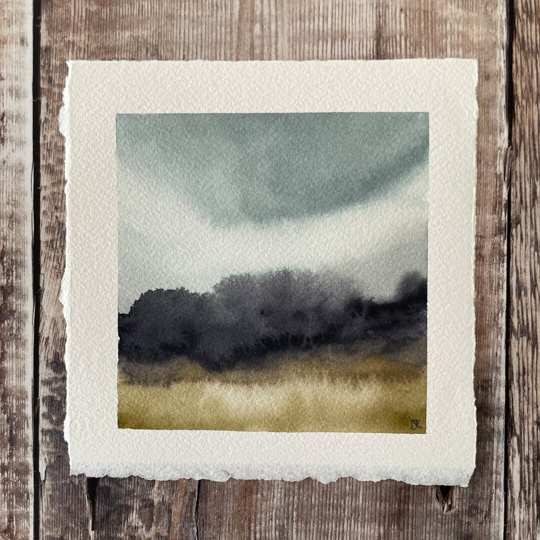 Small 4x4 Original Watercolour Semi Abstract Landscape Painting, Square ...