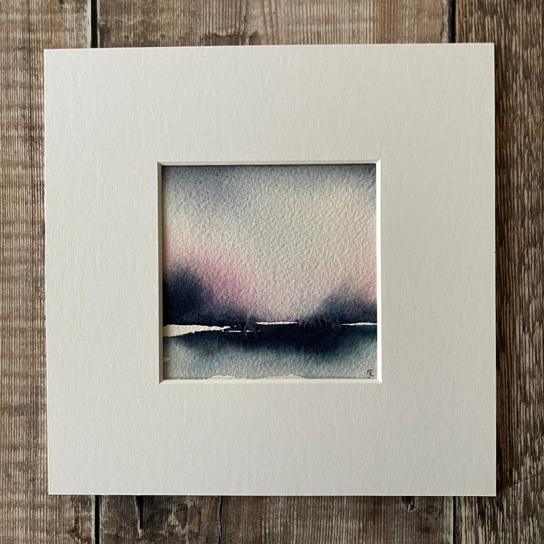 Original Watercolour Winter Landscape Painting, Small Square Painting ...