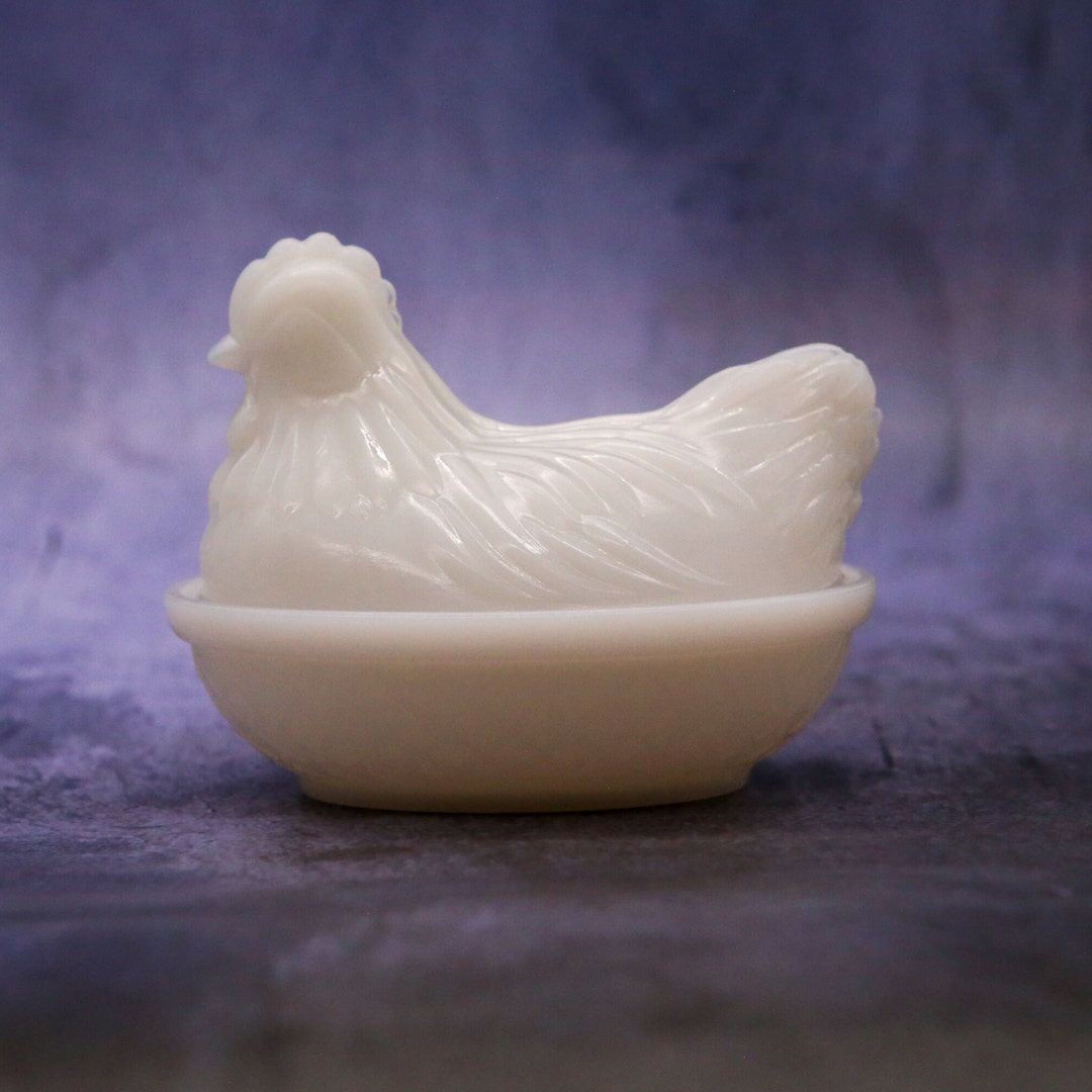Vintage Hazel Atlas Opaline or Fire Glass Small Covered Hen on Nest ...