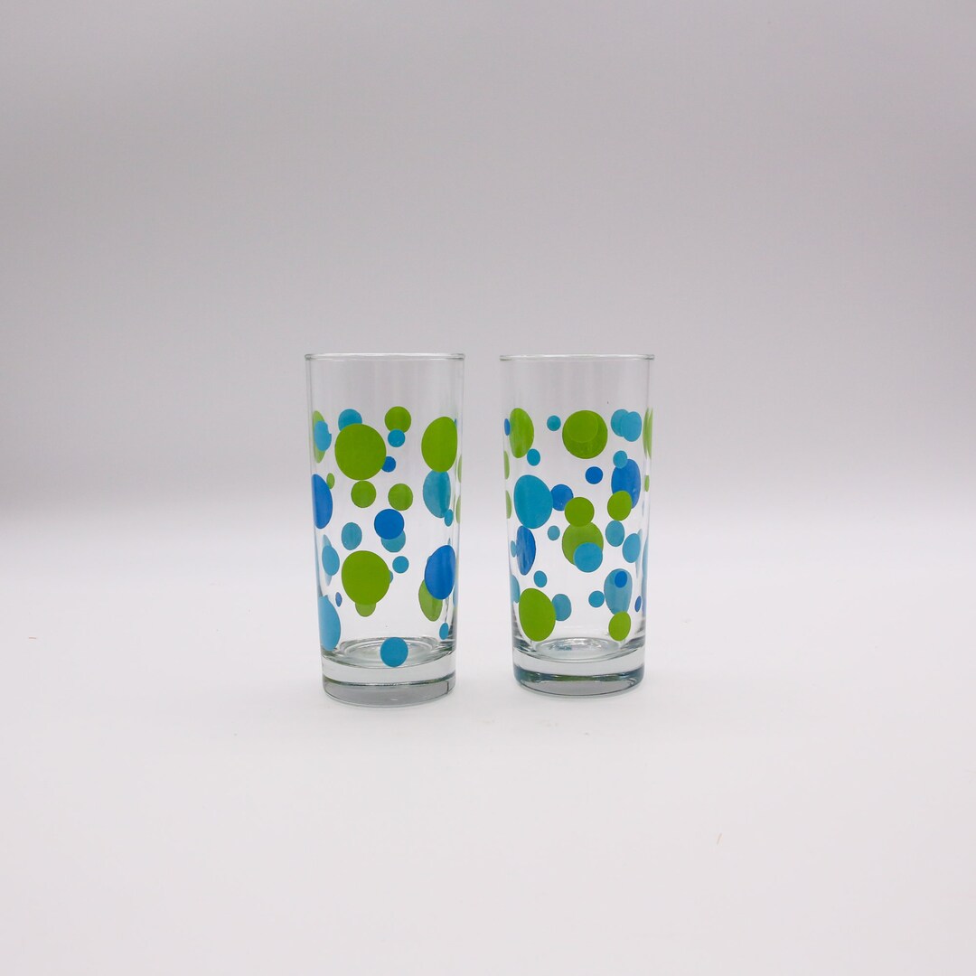 Vintage Blue & Green Polka Dot Tumblers | Retro Glassware| Nostalgic ...