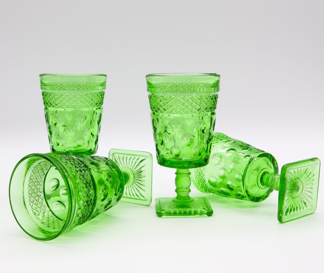 Vintage Light Green Glass Water Goblets in opal Pattern by Mckee Glass ...