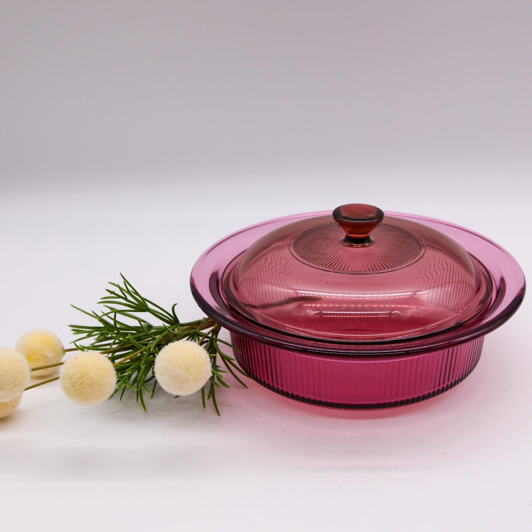 Vintage Corning/pyrex Cranberry Vision 1 Quart Covered Casserole Retro ...
