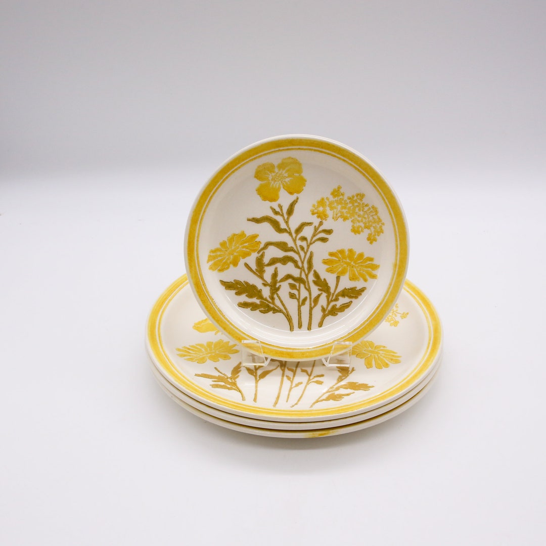 Vintage Jamestown China Yellow Floral Poppy Ironstone Plates Retro ...