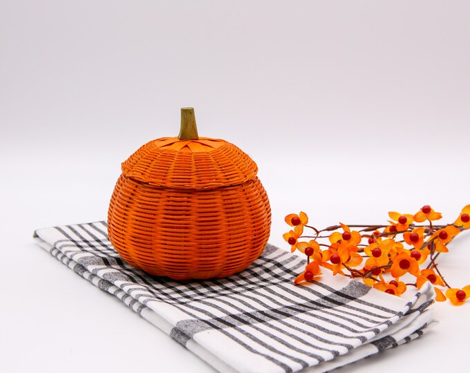 Vintage Small Orange Wicker Lidded Pumpkin Basket Woven - Etsy