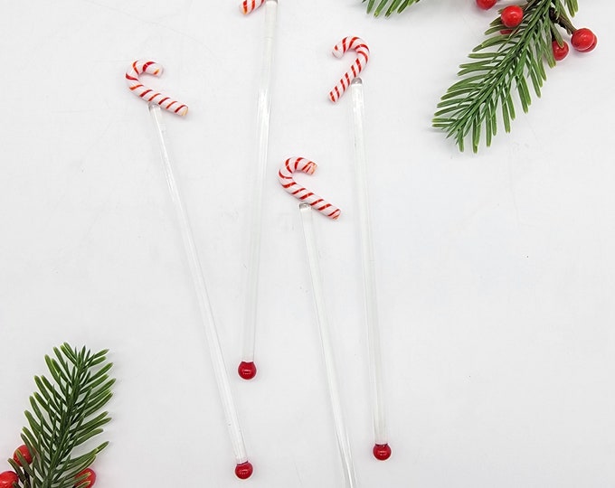 Vintage World Market Candy Cane Glass Swizzle Sticks | Christmas Drink ...