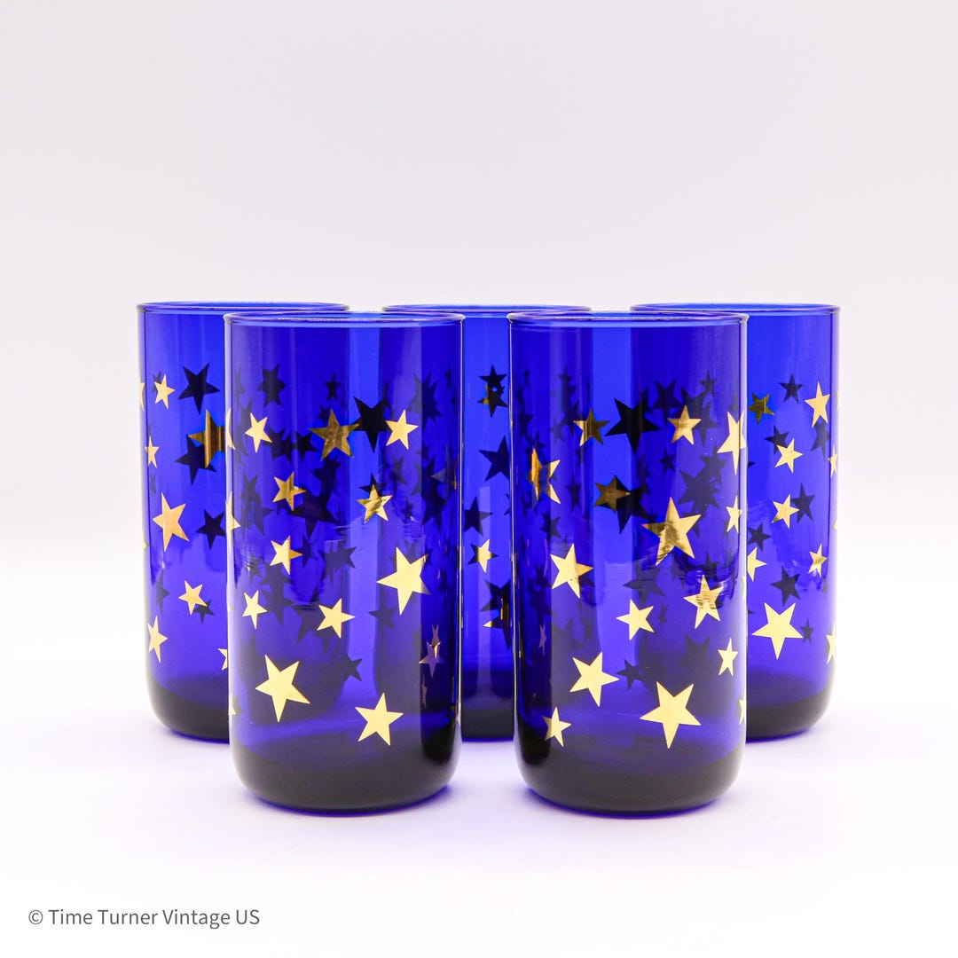 Vintage Libbey Cobalt Blue "gold Stars" Tumblers | Celestial Barware ...