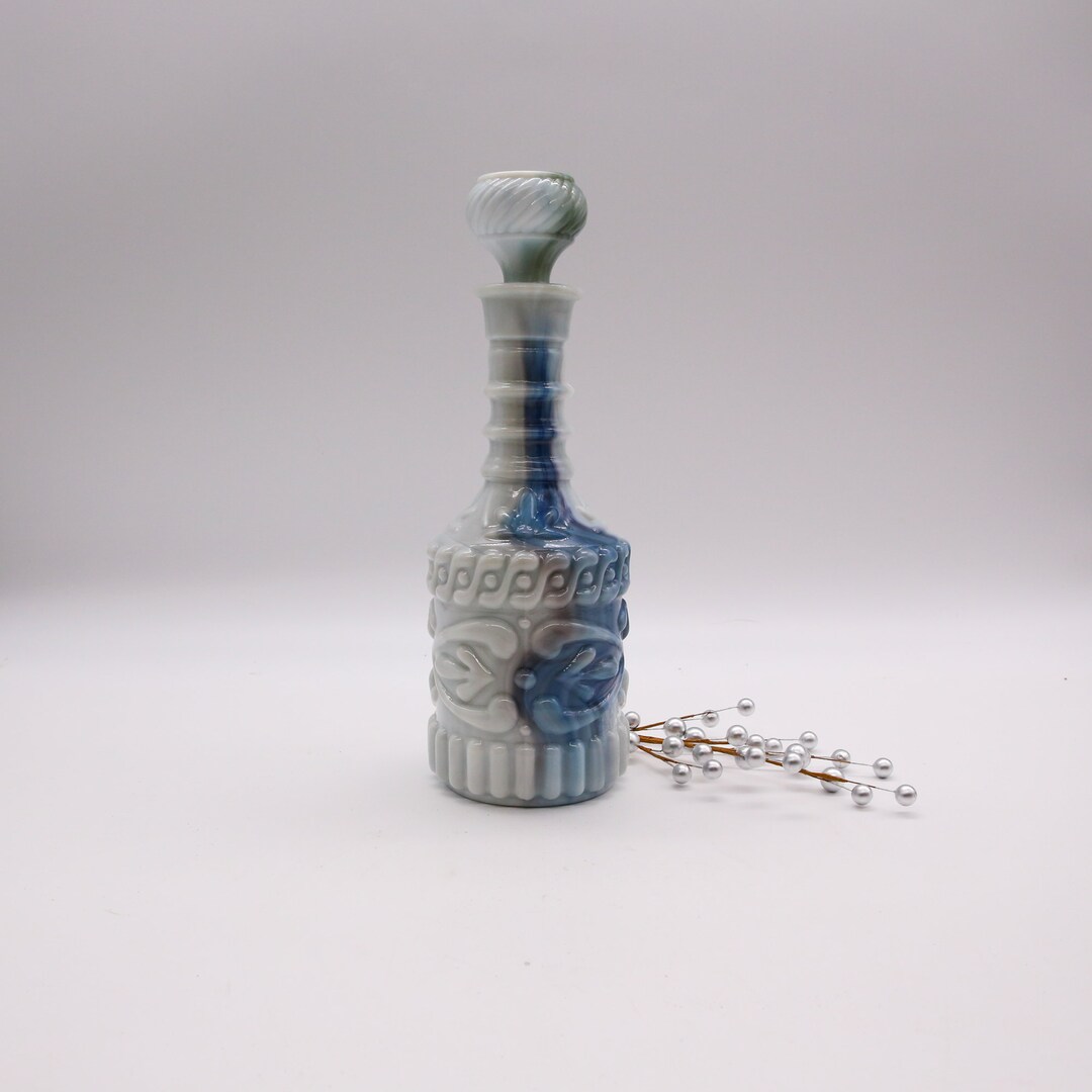 Vintage MCM 1972 Jim Beam Bonded Gray and Blue Slag Glass Scroll ...