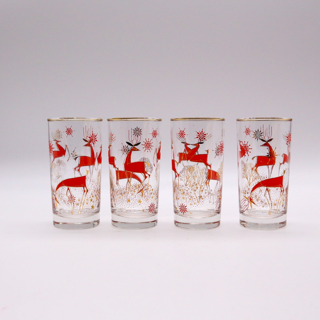 Vintage Libbey Atomic Deer Highball Glasses With 22k Gold Accents; Set ...