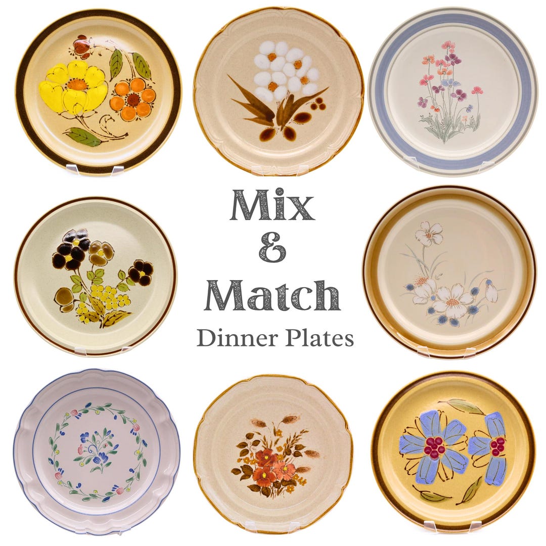 Vintage Mix and Match Stoneware Dinner Plates | 1970's Retro Mismatched ...