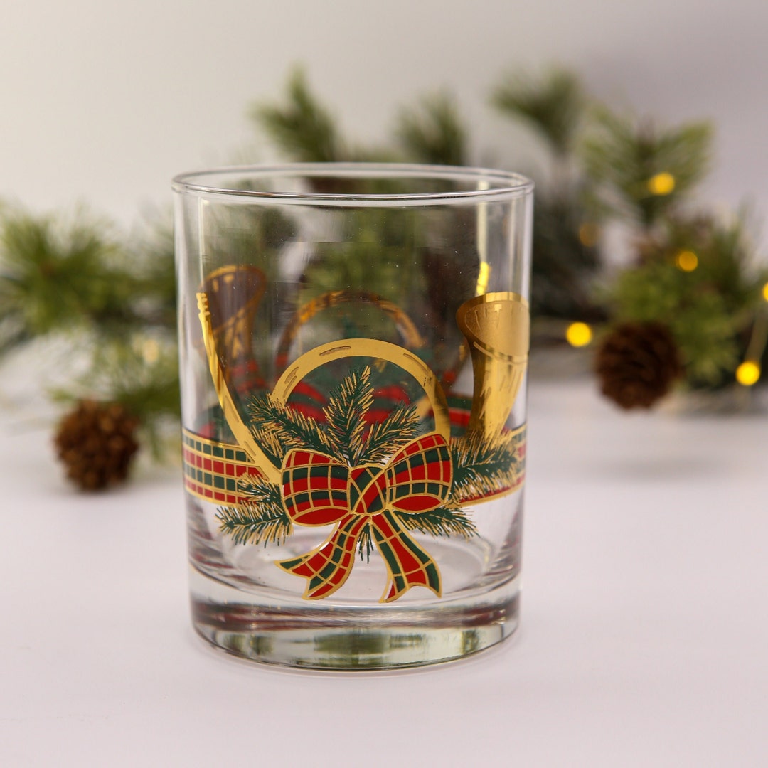 Vintage Culver LTD 22K Gold Christmas Yule Horn Old Fashioned Glass ...