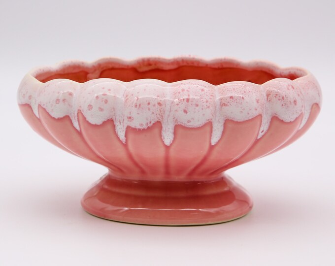 Vintage MCM Pink Drip Glaze Scallop Edge Planter| Pink Ceramic ...