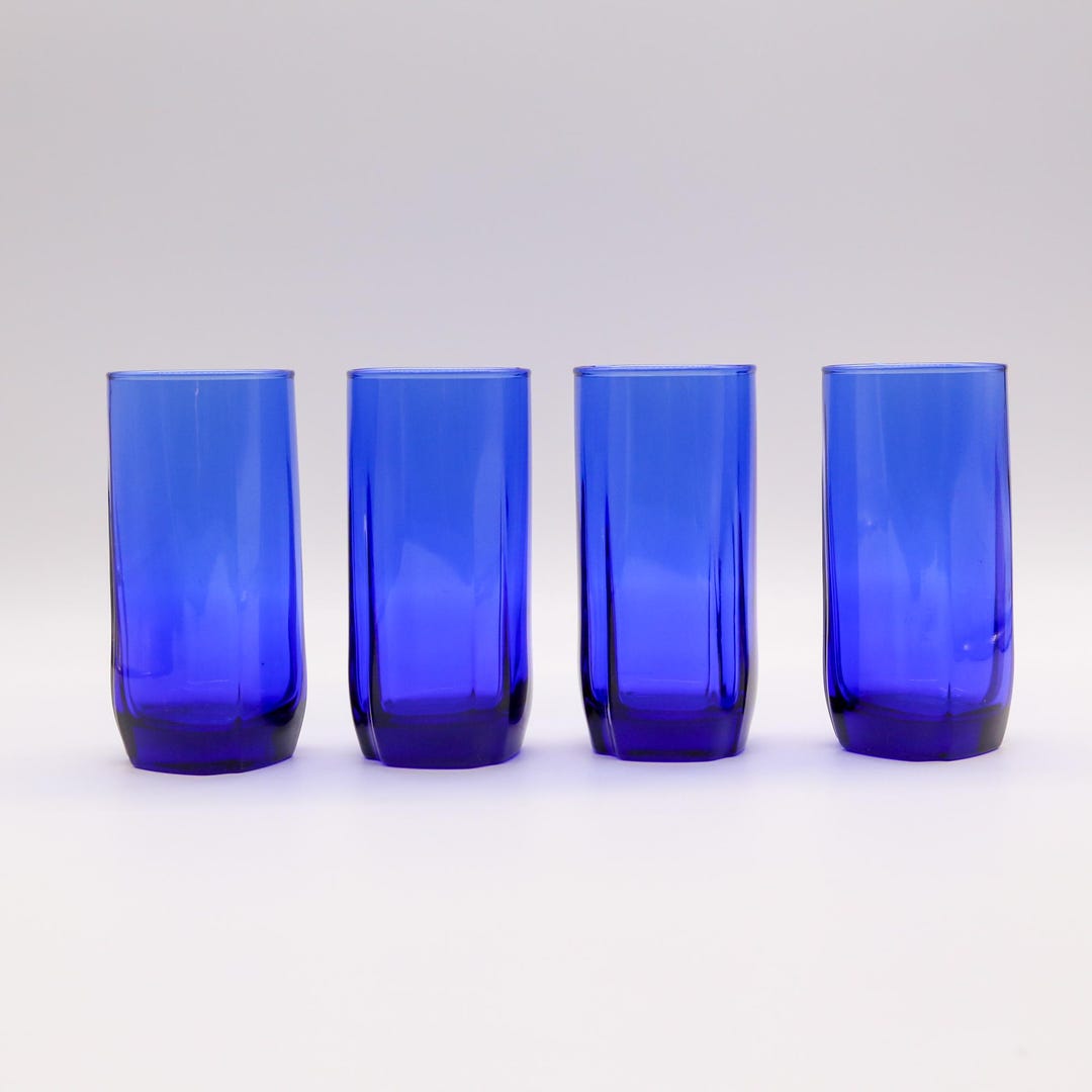 Vintage Anchor Hocking Cobalt Blue Glass Tumblers | Retro Blue Drinking ...