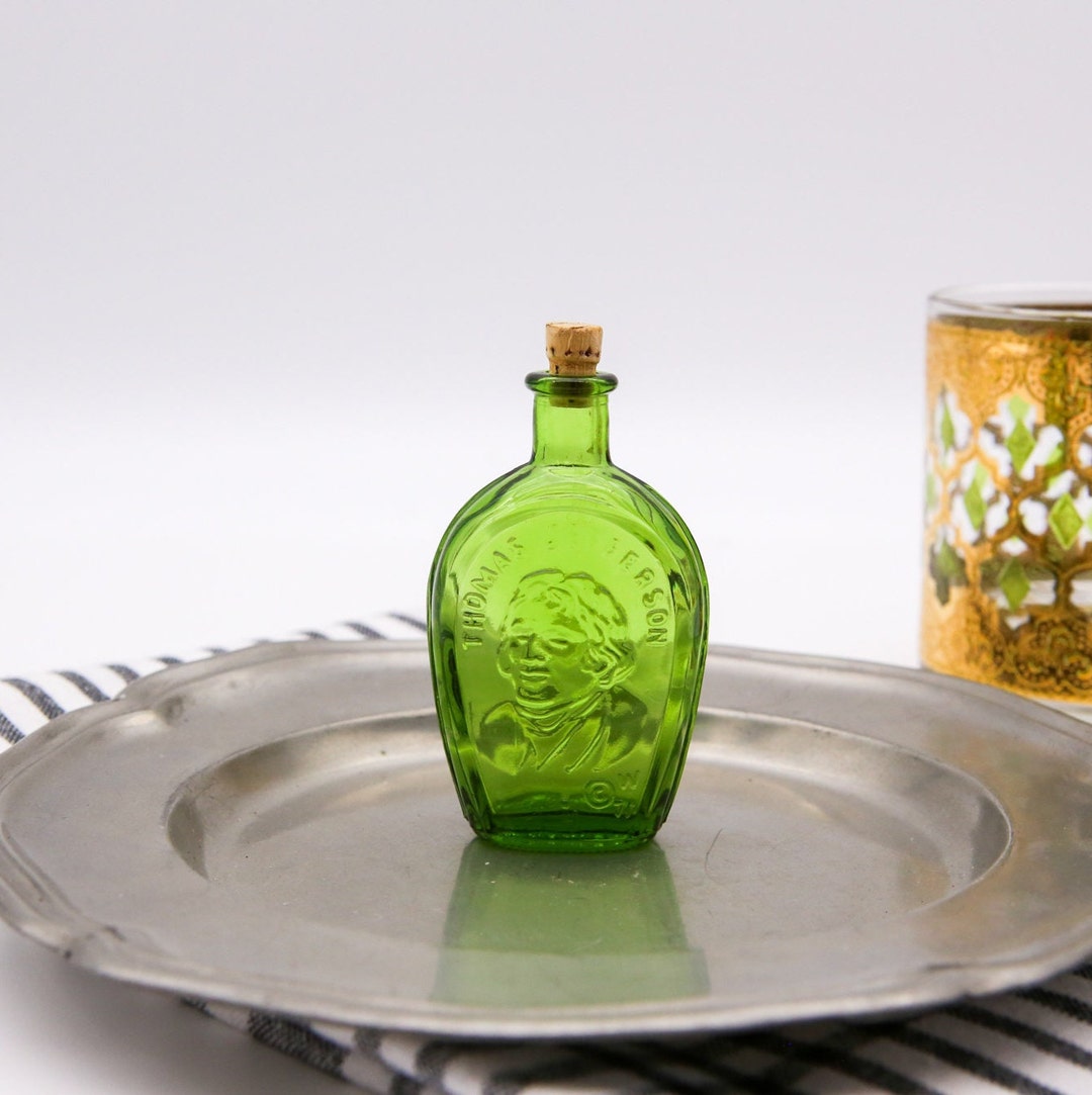 Vintage Green Glass Thomas Jefferson 1971 Miniature Bitters Bottle ...