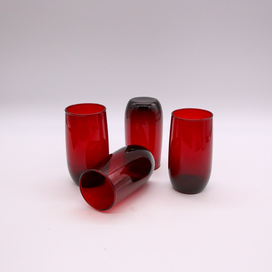 Vintage Ruby Red Roly Poly 14 Ounce Flat Ice Tea Glasses or Tumblers by ...