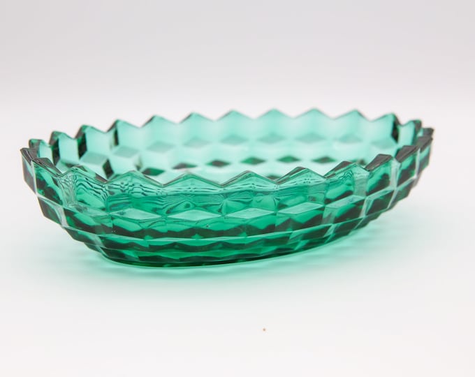 Vintage Teal Green Cubist Oval Glass Bowl Whitehall Pattern by Colony ...