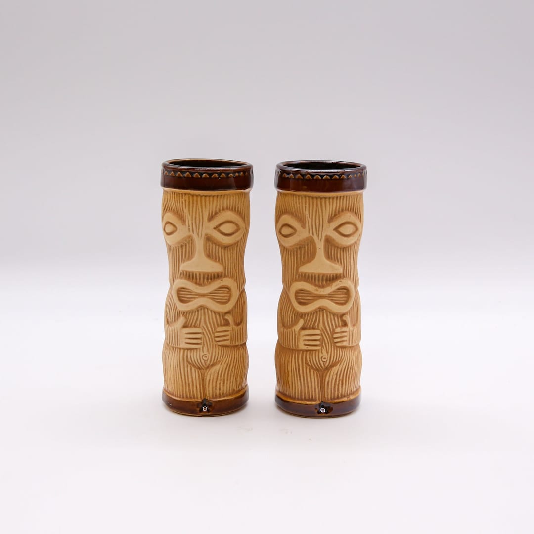 Vintage 1960's Paul Marshall Tiki Peanut Tumblers Hawaiian Tropical Barware boho Cocktail Glass ...