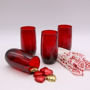 Vintage Ruby Red Roly Poly 14 Ounce Flat Ice Tea Glasses or Tumblers by ...