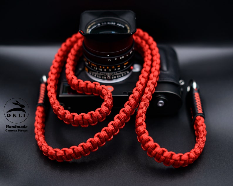 PREMIUM Paracord Braided RED Handmade Genuine Leather Camera Strap Peak ...