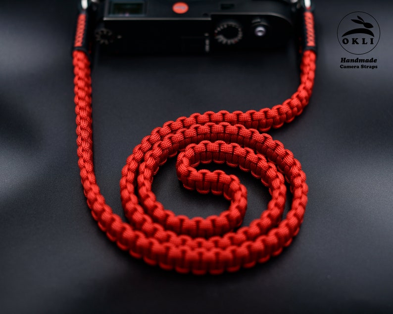 PREMIUM Paracord Braided RED Handmade Genuine Leather Camera Strap Peak ...