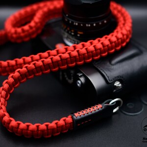 PREMIUM Paracord Braided RED Handmade Genuine Leather Camera Strap Peak ...