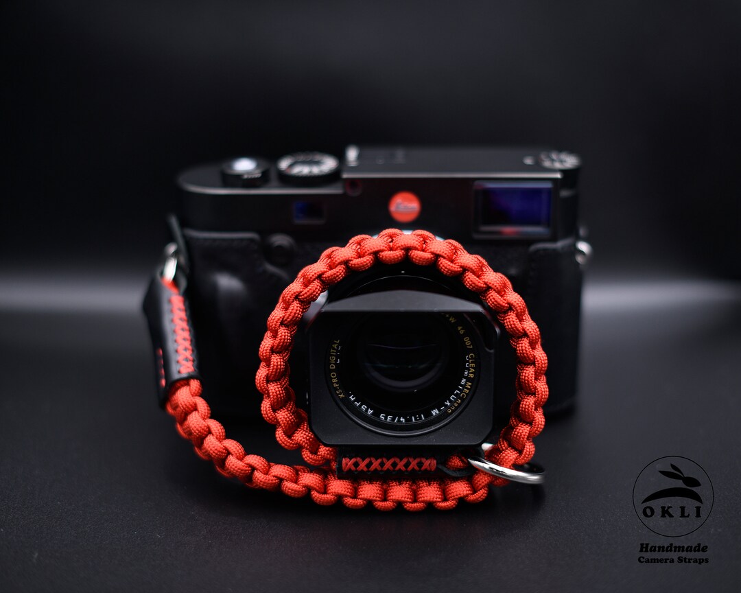 PREMIUM Wrist RED Paracord Braided Handmade Peak Design Leather Camera ...