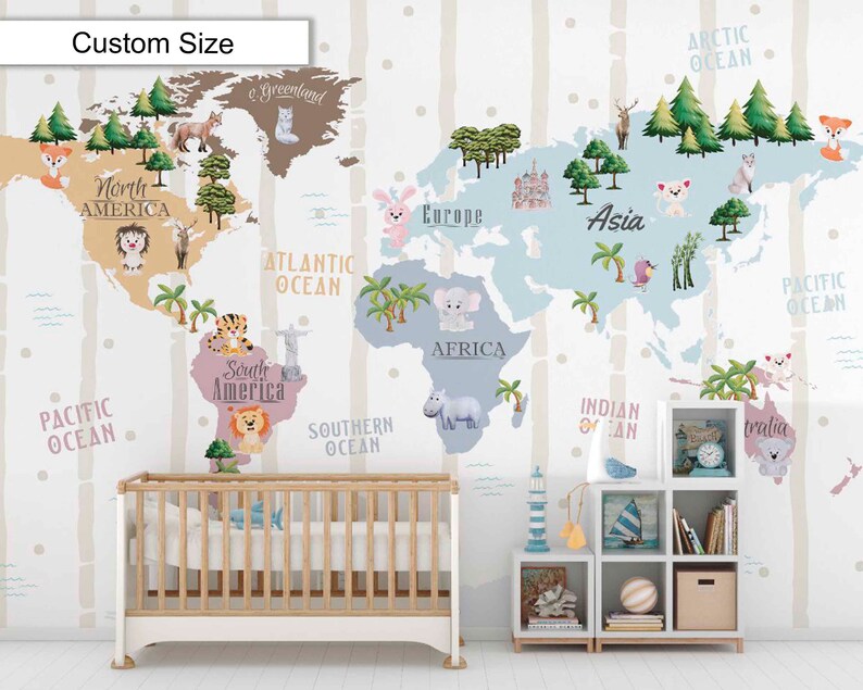 World Map Kids Room Wallpaper Learning Peel and Stick Teen - Etsy UK