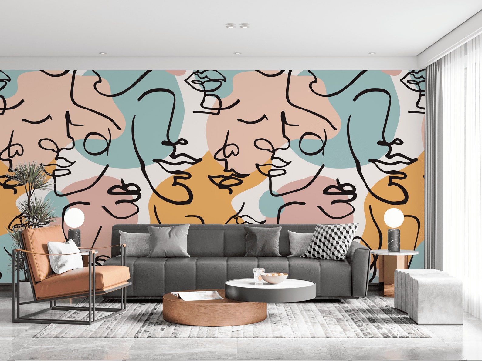 Faces Print Wallpaper, Abstract Face Wallpaper, Art Faces Wallpaper ...