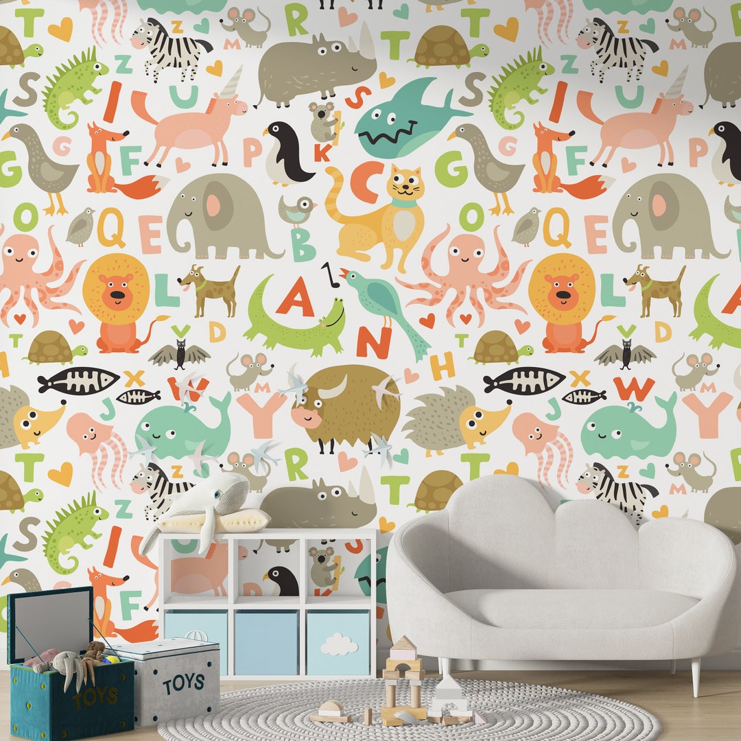 ABC Wallpaper Cute Colorful Alphabet Wallpaper Funny Nursery Wall Art ...