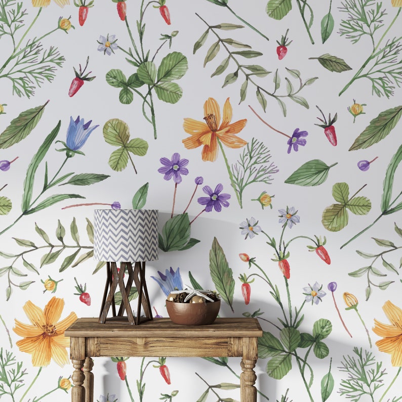 Wildflower Wallpaper, Watercolor Wallpaper, Leaves Wallpaper, Greenery ...