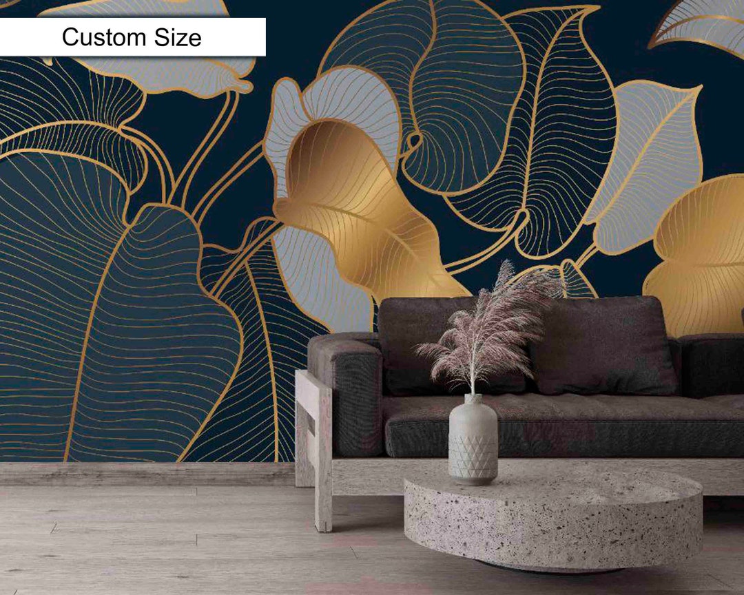 Navy Blue Wallpaper, Bedroom Decor, Tropical Wallpaper, Botanical ...