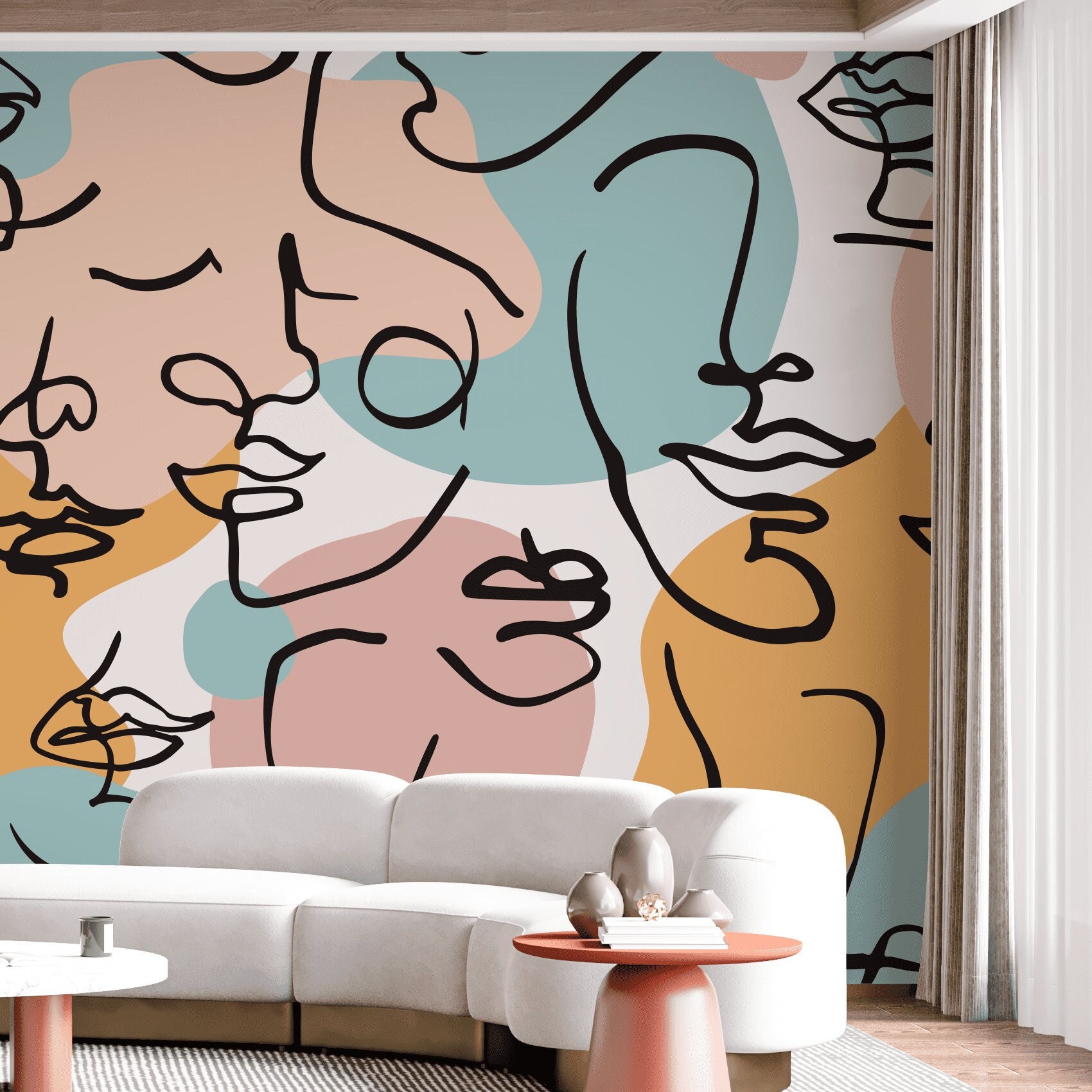 Faces Print Wallpaper, Abstract Face Wallpaper, Art Faces Wallpaper ...