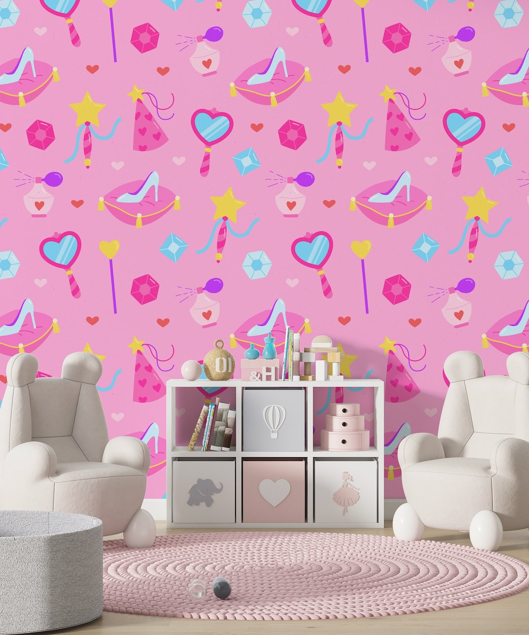 Pink Girls Wall Mural Princess Wall Art Girls Accessories - Etsy