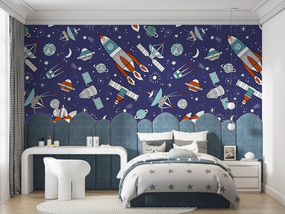Space Shuttle Wallpaper Rocket Wallpaper Space Scene Playroom Wallpaper ...