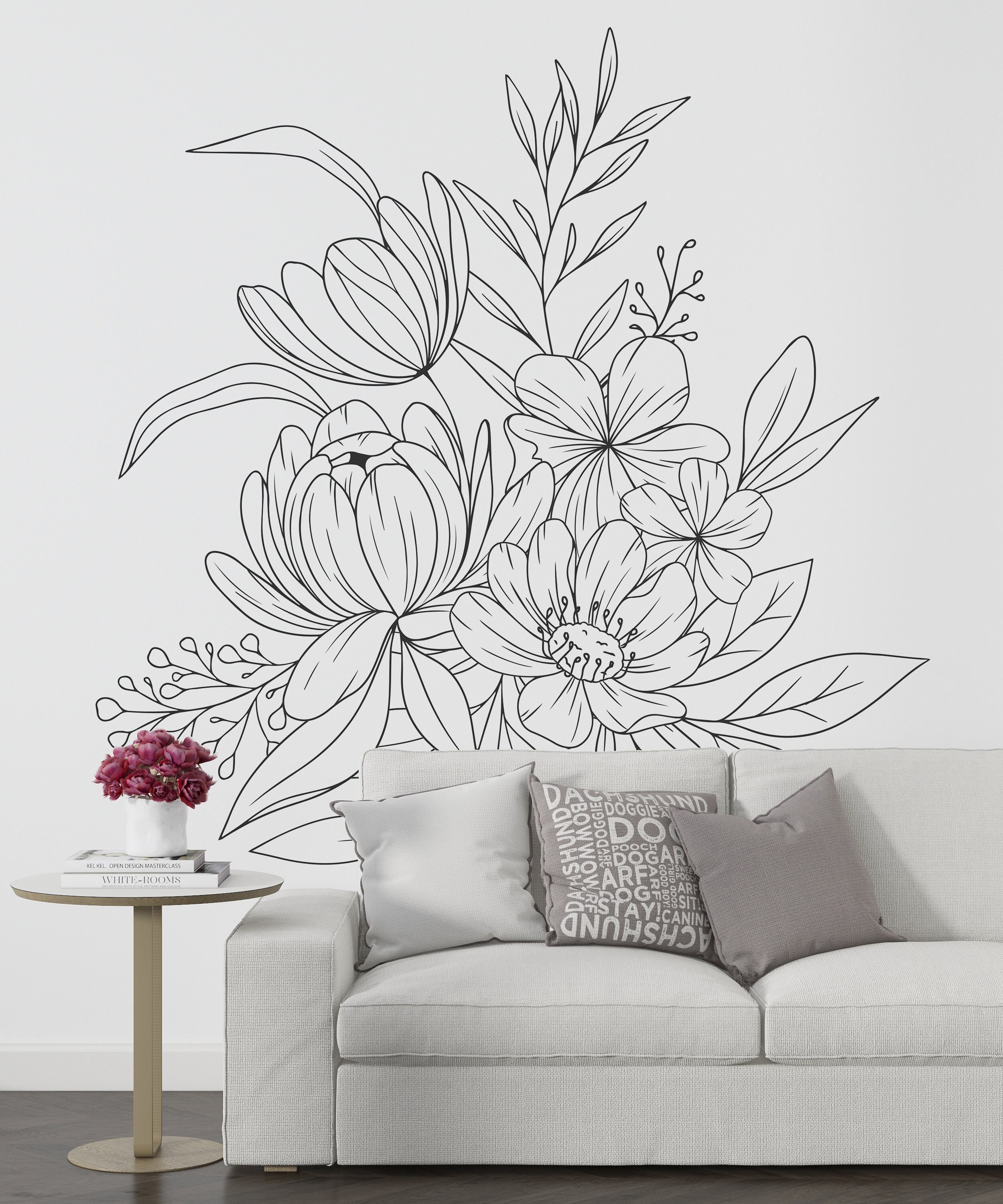 Black and White Monochrome Line Peel and Stick Wall Mural Big - Etsy