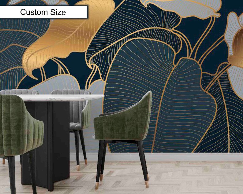 Navy Blue Wallpaper, Bedroom Decor, Tropical Wallpaper, Botanical ...