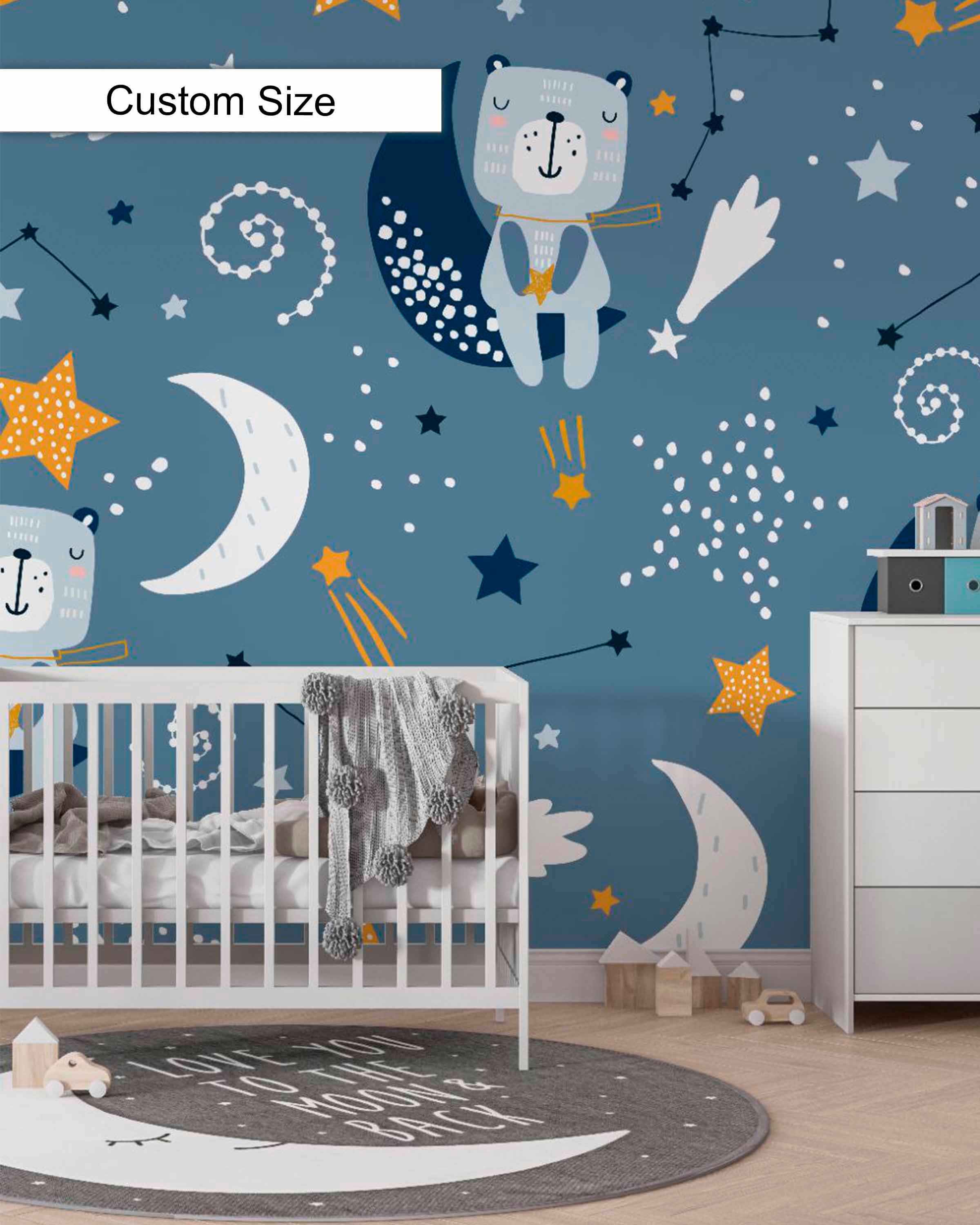 Dark Blue Boy Wallpaper With Space Fairland Nursery - Etsy