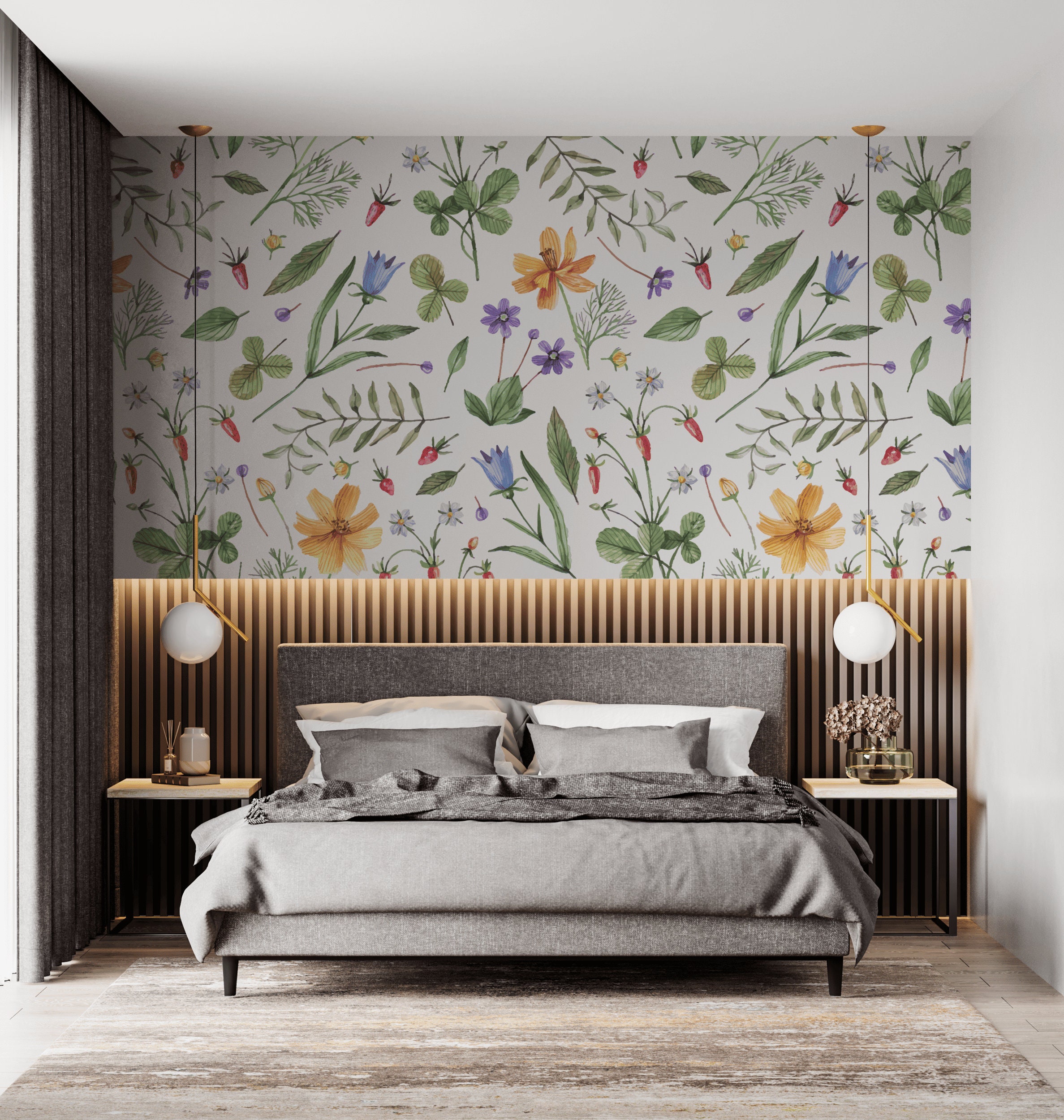 Wildflower Wallpaper, Watercolor Wallpaper, Leaves Wallpaper, Greenery ...