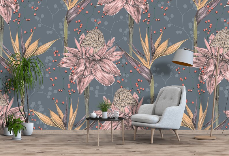 Vintage Style Wallpaper Big Flower Wallpaper Removable - Etsy