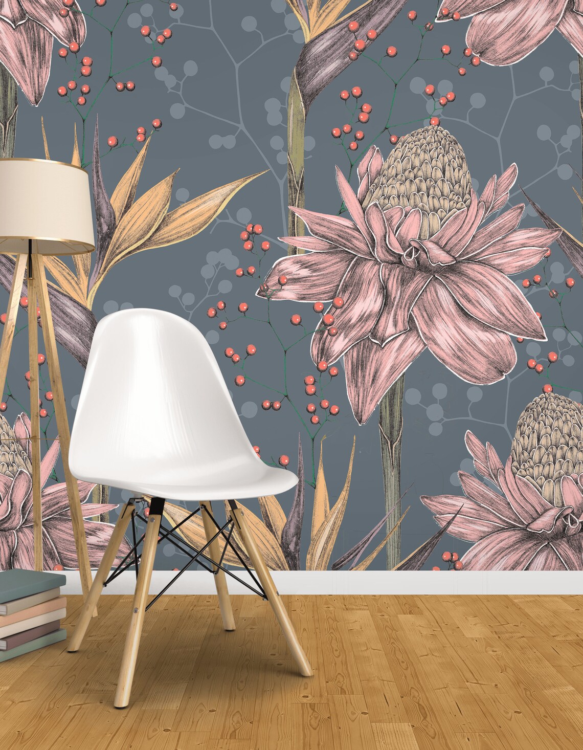 Vintage Style Wallpaper Big Flower Wallpaper Removable - Etsy