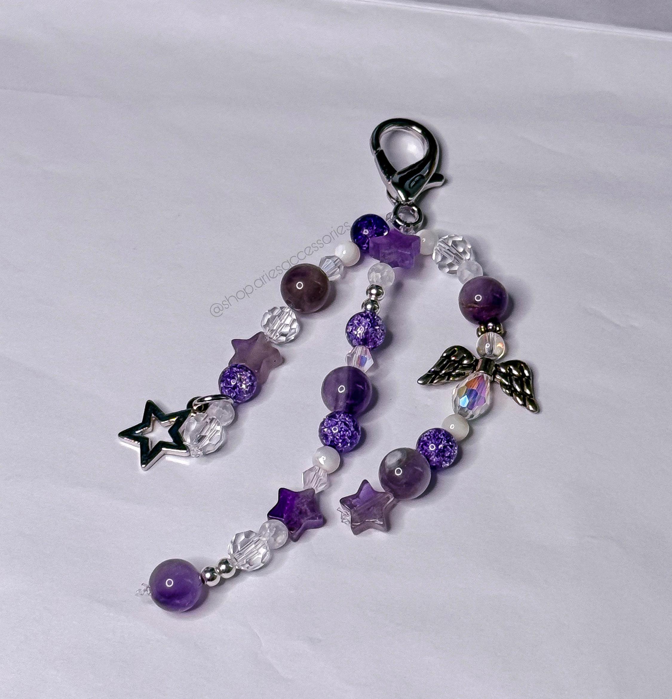 Purple Paradise Keychain, Handmade Bead Keychain, Aesthetic Keychain ...