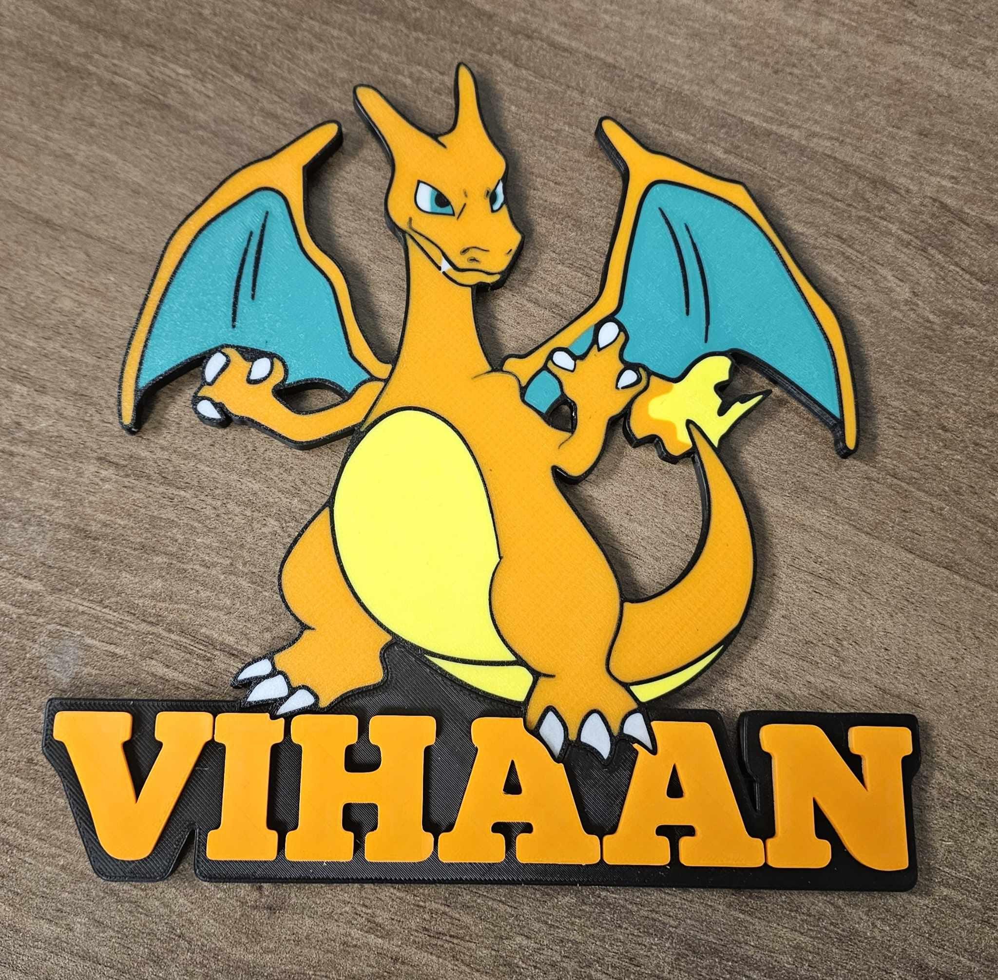 Custom Charizard Name 3d Printed Name Desk Sign Kids Sign Gift Stand ...