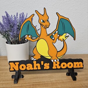 Custom Charizard Name 3d Printed Name Desk Sign Kids Sign Gift Stand ...