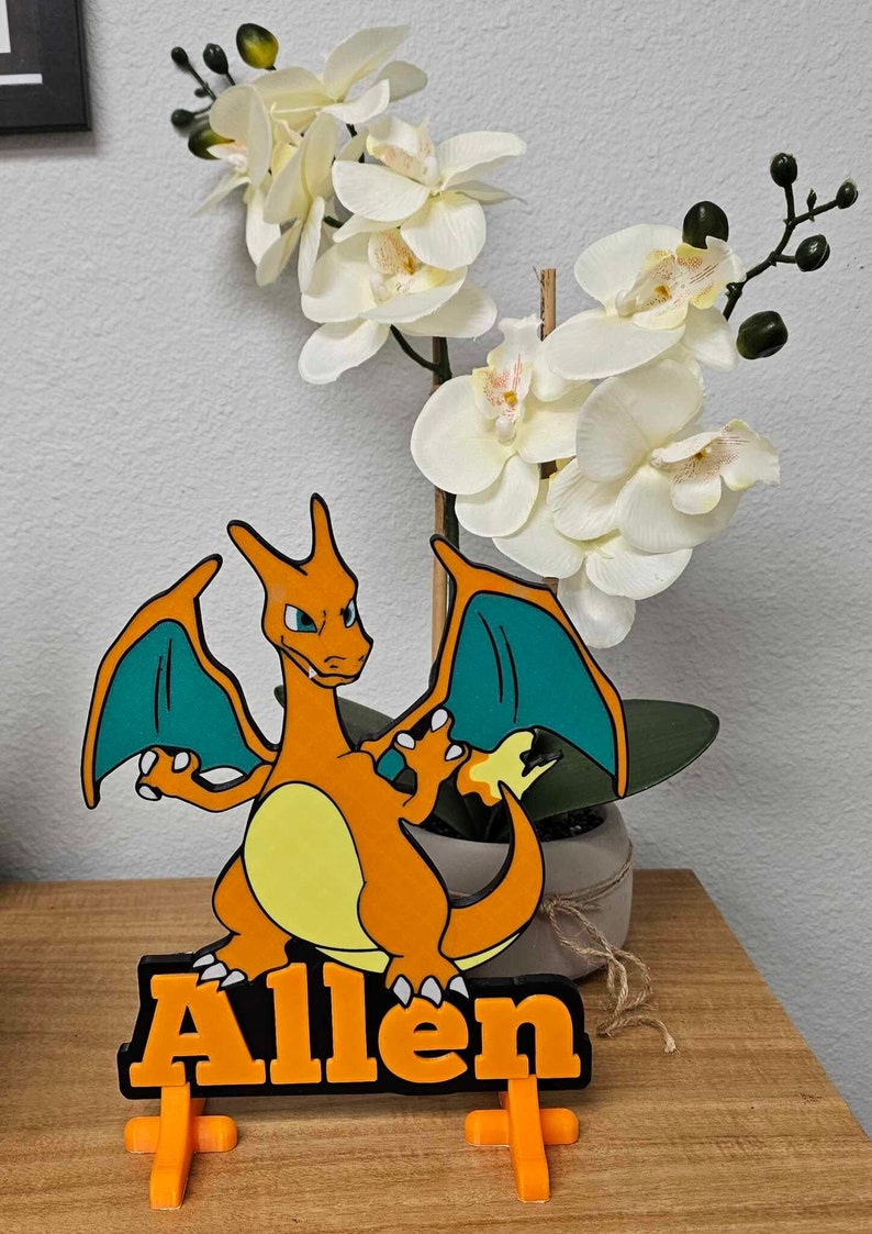 Custom Charizard Name 3d Printed Name Desk Sign Kids Sign Gift Stand ...
