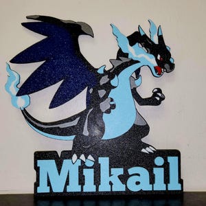Custom Mega Charizard X 3d Printed Name _ Desk Sign - Kids Sign _ Gift Stand Included - Etsy